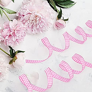 VGoodall Pink Gingham Ribbon, 3/8 x 50Yd Picnic Craft Ribbon Pink Ribbons for Hair Accessories Craft and Christmas Gift Wrapping
