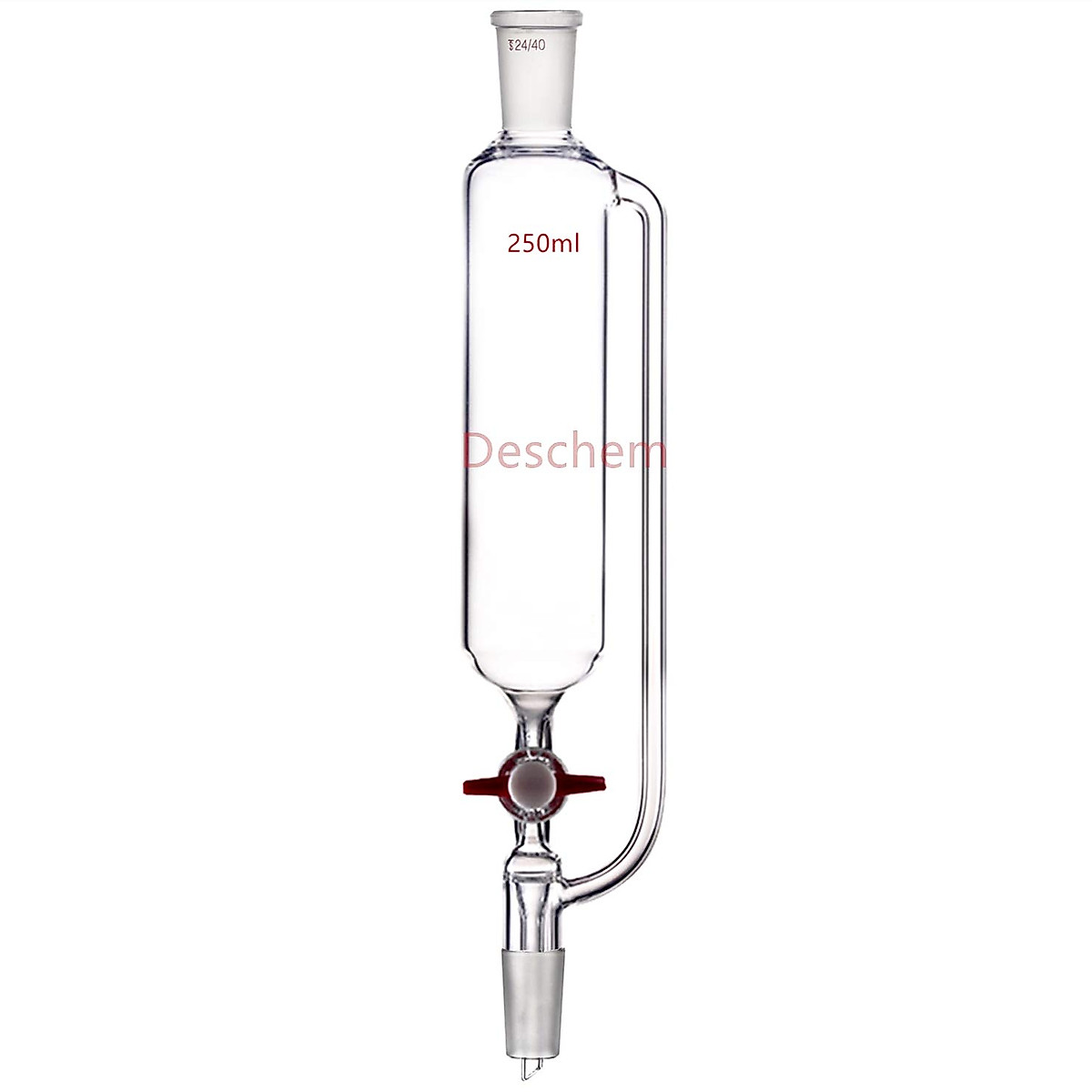 Deschem 250ml.24/40,Glass Pressure Equalizing Additonal Funnel,with PTFE Stopcock