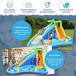 WHUBEFY Inflatable Water Slide,7 in 1 Kids Water Slides with Blower,Water Bounce House Water Park for Kids Backyard,Waterslide Splash Pool,Water Gun,Climbing Wall,Bounce Water Slide for Wet and Dry