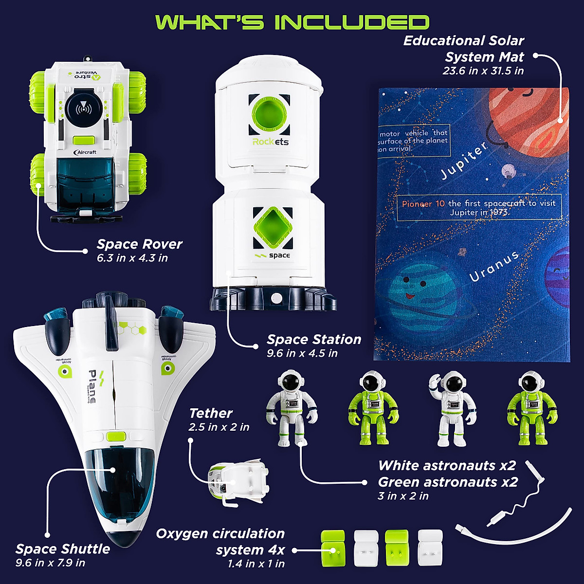 CHUKOO Space Toys for Kids 3 4 5 6 7 8, Space Shuttle with Rocket Ship Toys, 4 Astronaut Toys, Space Station, Space Rover, Outer Space Toys for Boys 5-8, Spaceship Toy, Rocketship Solar System Playset