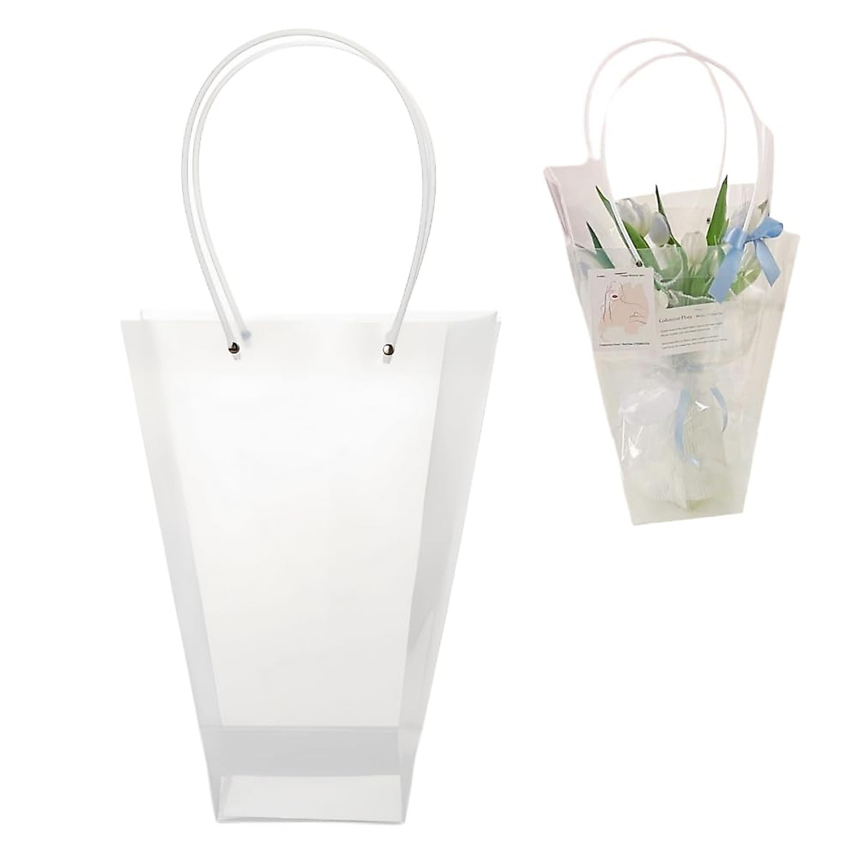 BBC Clear Flower Bouquet Bags with Handle Florist Shop Packaging Supplies, 5 Pcs (11.4 * 5.9 * 16.7inch)