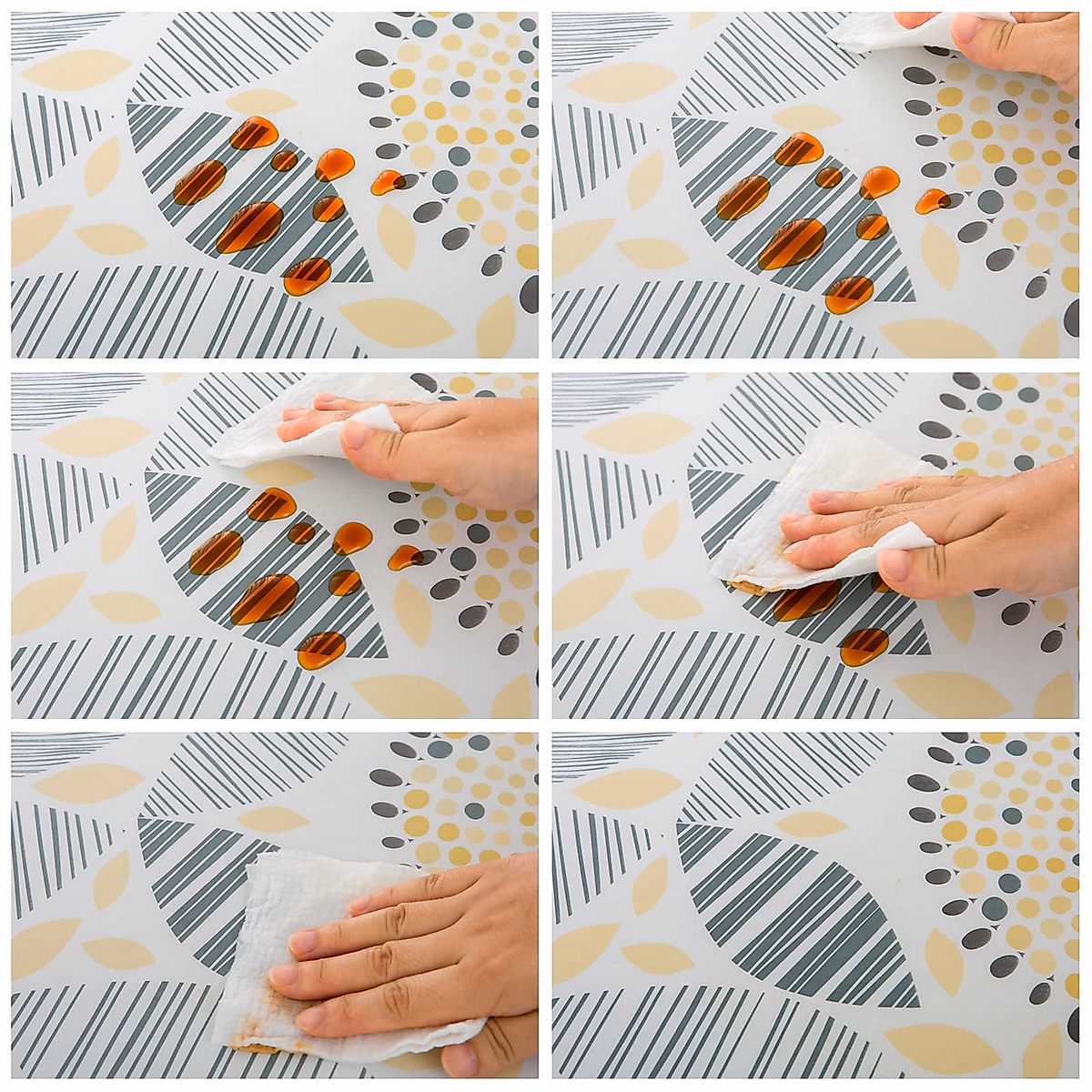 LIBERECOO Round Vinyl Fitted Tablecloth with Flannel Backing Elastic Edge Plastic Table Cover Waterproof Table Cloth Stain-Resistant Wipeable for 40"-44" Round Table