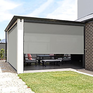 VICLLAX Premium Outdoor Roller Shade PVC Fabric Exterior Roller Shade Crank Operated with Aluminum Protective Valance for Porch Patio Pergola, 8 feet x 8 feet, Light Grey