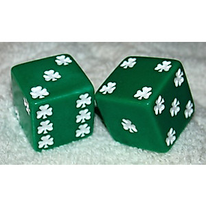 1" Huge Green with White Shamrocks Opaque Dice Pair