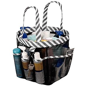 iHomeYC Portable Mesh Shower Caddy, Camping Bathroom Shower Caddy Tote, College Dorm Room Essentials Organizer with Key Hook and 8 Basket Pockets,Black
