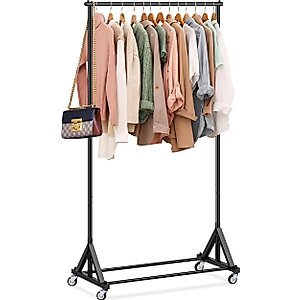 SLEEPING LAMB Heavy Duty Clothes Rack, Rolling Clothing Racks for Hanging Clothes Metal Garment Rack With Wheels, Clothes Hanger Rack for Coats, Shirts, Sweaters Wardrobe Rack (Black)