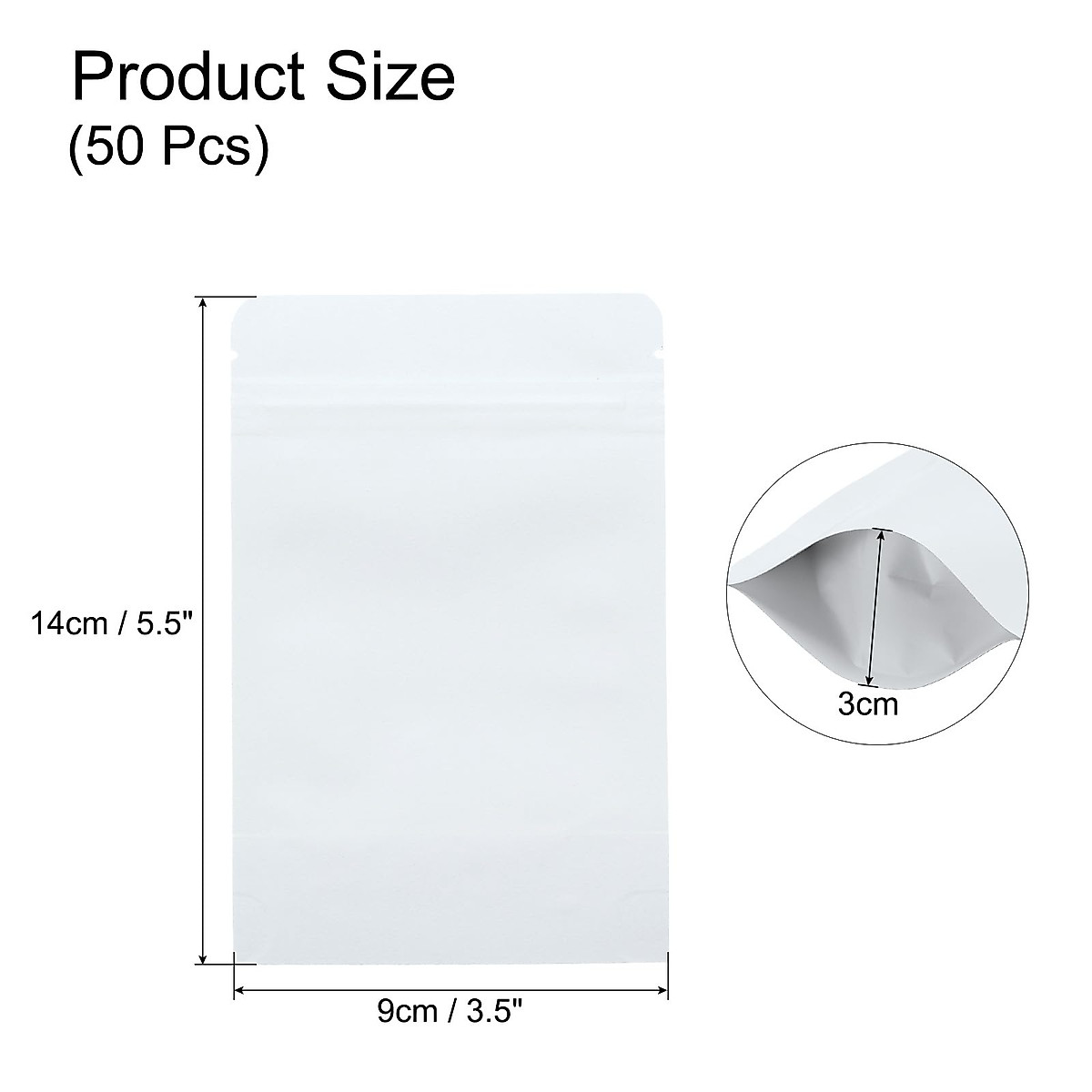 uxcell 50pcs Kraft Stand Up Pouches Sealable Paper Bags Foil Resealable Seal Pouches Packaging Zipper Bags for Food Storage Sample Package, White, 3.5x5.5 Inch