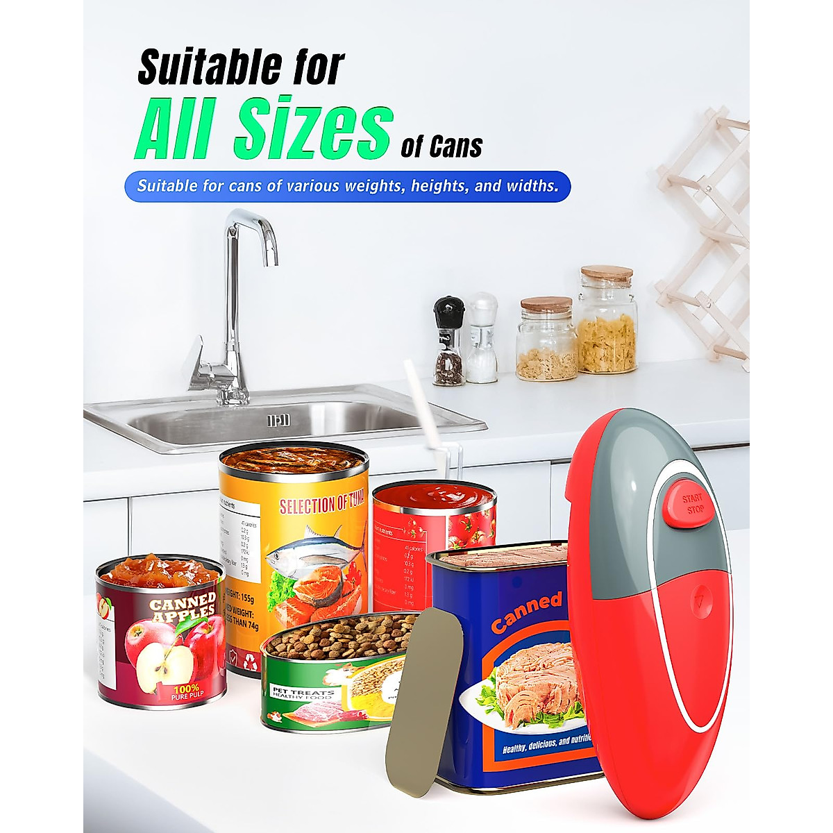 One Touch Electric Can Opener Open Almost Can with Smooth Edge, Electric Can Openers for Kitchen Food-Safe Magnetic Catches Cover, Electric Can Opener for Seniors, Arthritis and Chef