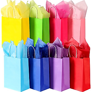 GITMIWS 32 Pieces Gift Bags with 32 Tissues, 10.6" Medium Size Gift Bags with Handles, 8 Colors Favor Bags, Rainbow Gift Bags for Wedding, Birthday, Party Supplies and Gifts