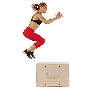 Sunny Health & Fitness Wood Plyo Box with Removable Foam Cover, 500lb Weight Capacity and 3 in 1 Height Adjustment - 30"/24"/20" for Crossfit Training and Plyometric Conditioning