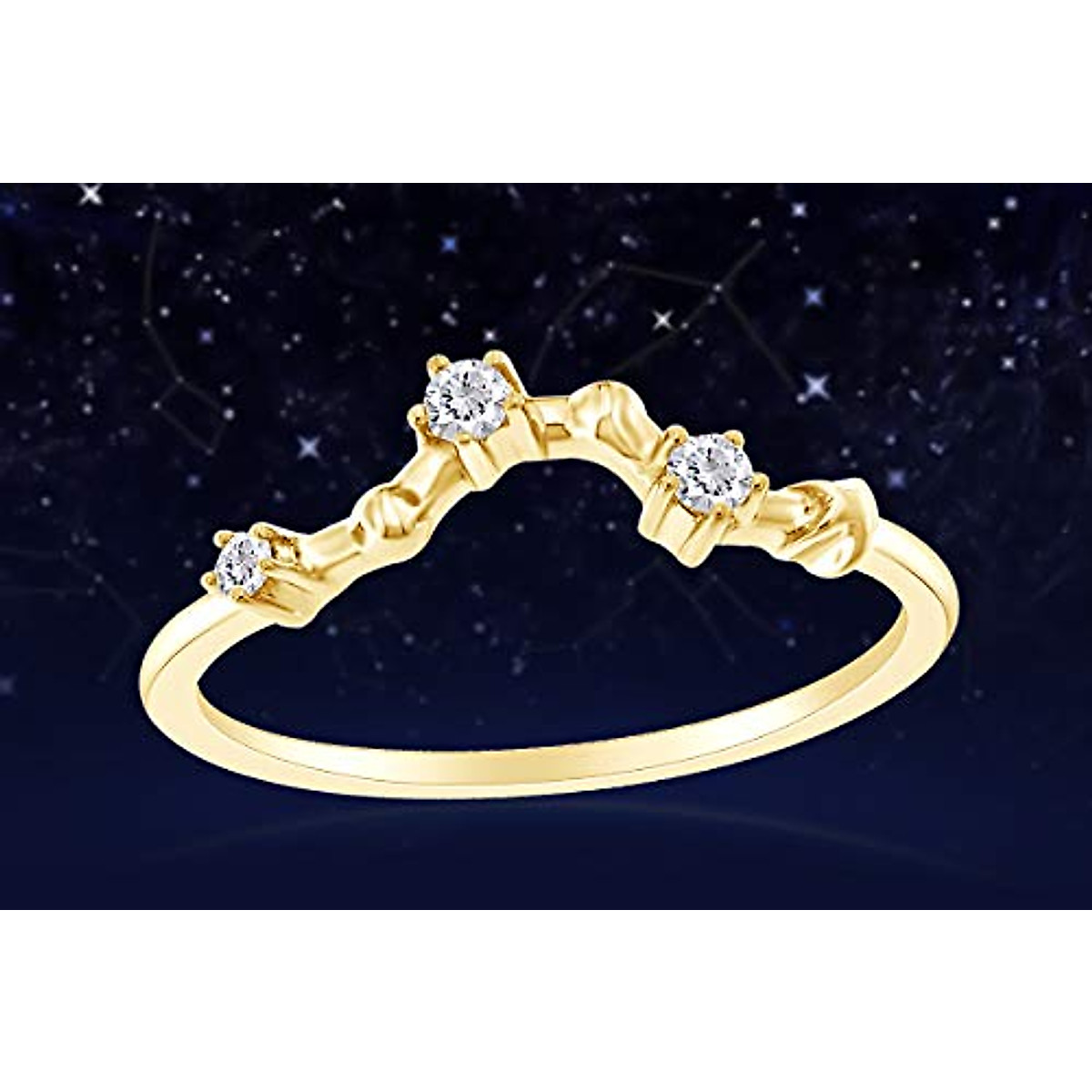 AFFY 1/10 Carat Natural Round Diamond Celestial Star Horoscope Astrology Pisces Zodiac Sign Ring In 14k Yellow Gold Over Sterling Silver (0.1 Cttw, H-I Color, I1-I2 Clarity) Ring Size 8