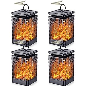 Solar Lantern Lights Dancing Flame Waterproof Outdoor Hanging Lantern Solar Powered Umbrella Led Night Lights Auto on Off Landscape Decorative for Garden Patio Deck Yard Path 4 Pack