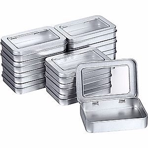 Rectangular Hinged Tins Box Metal Rectangular Empty Container Metal Storage Organizer Tins Small Metal Empty Hinged Tins Mini Portable Box Containers with Clear Window for Candies (24)