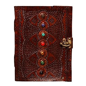 MONTEXOO Leather Journal Diary Seven Stone Sketchbook Notebook with Lock for Men Women Dnd Travel Bullet Handmade Vintage Old Antique Writing Large Old Cool Brown 8 Inch