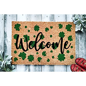 Welcome Shamrock Doormat | St. Patrick's Day Housewarming Gift | Premium Quality, Thick 100% Coir Coconut Husk Front & Made in the USA - Doormat