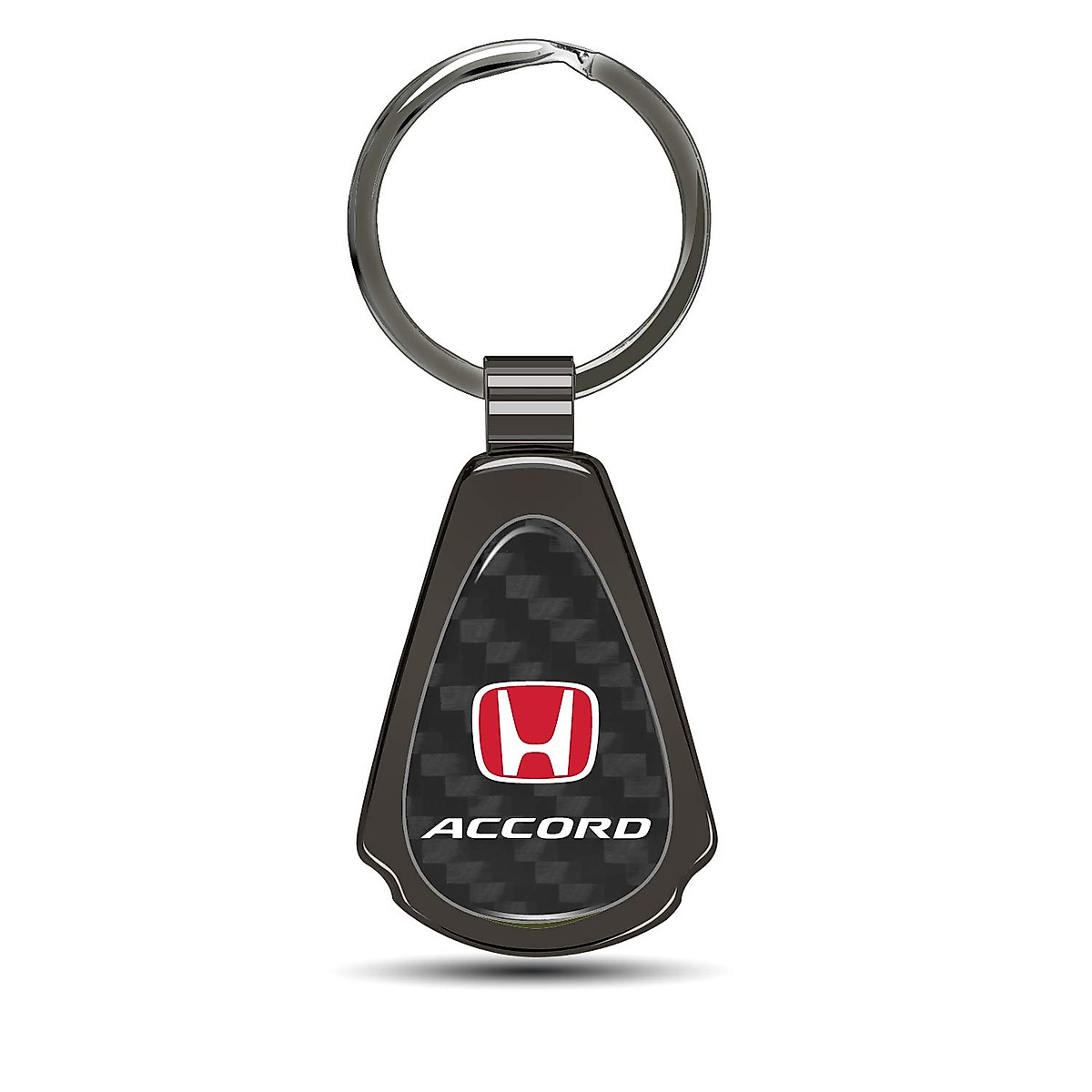 iPick Image Compatible with Honda Red Accord Real Black Carbon Fiber Gunmetal Black Metal Teardrop Key Chain
