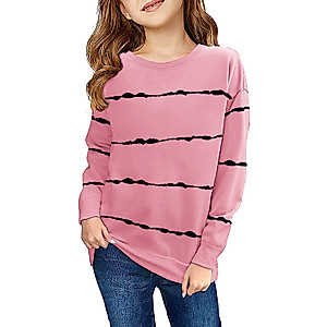 Ebifin Girls Sweatshirts Kids Casual Long Sleeve Crewneck Lightweight Pullover Tops Size 4-15