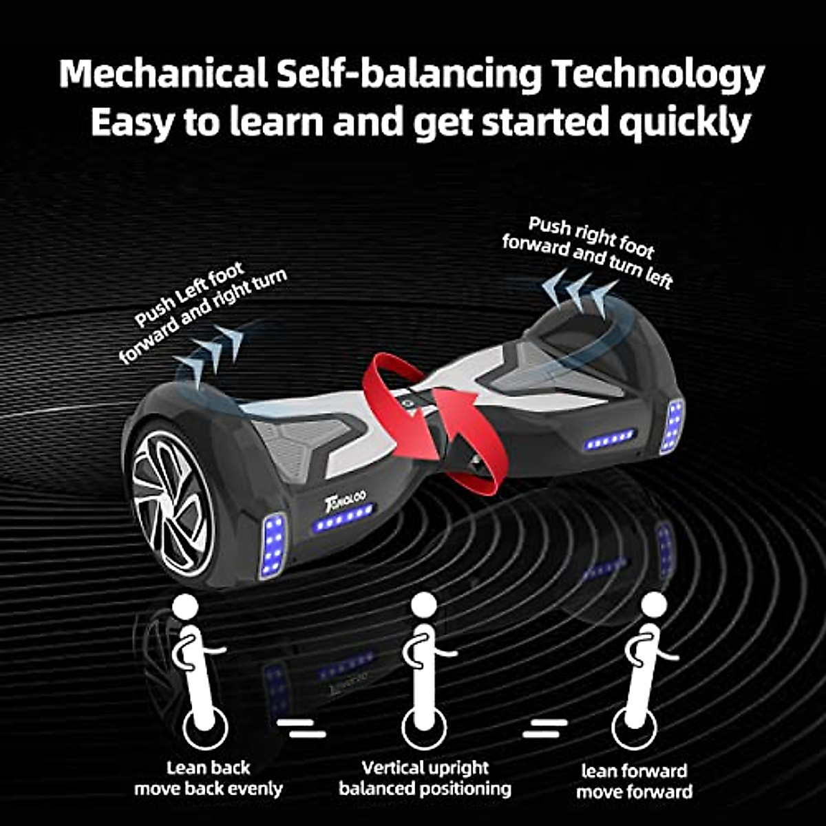 TOMOLOO Hoverboard, 6.5" Two-Wheel Self Balancing Scooters with LED Rhythm Lights and Bluetooth Speaker for Beginners（Children and Adults）
