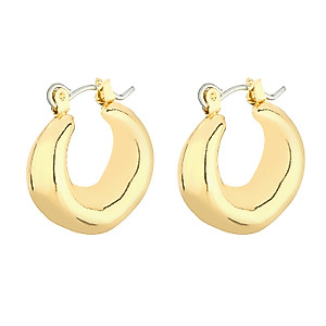 Wgoud Chunky Huggie Earring 14K Gold Hoop Earrings for Men Women Hypoallergenic, Thick Twist Earring (6 Prs Chunky Gold)