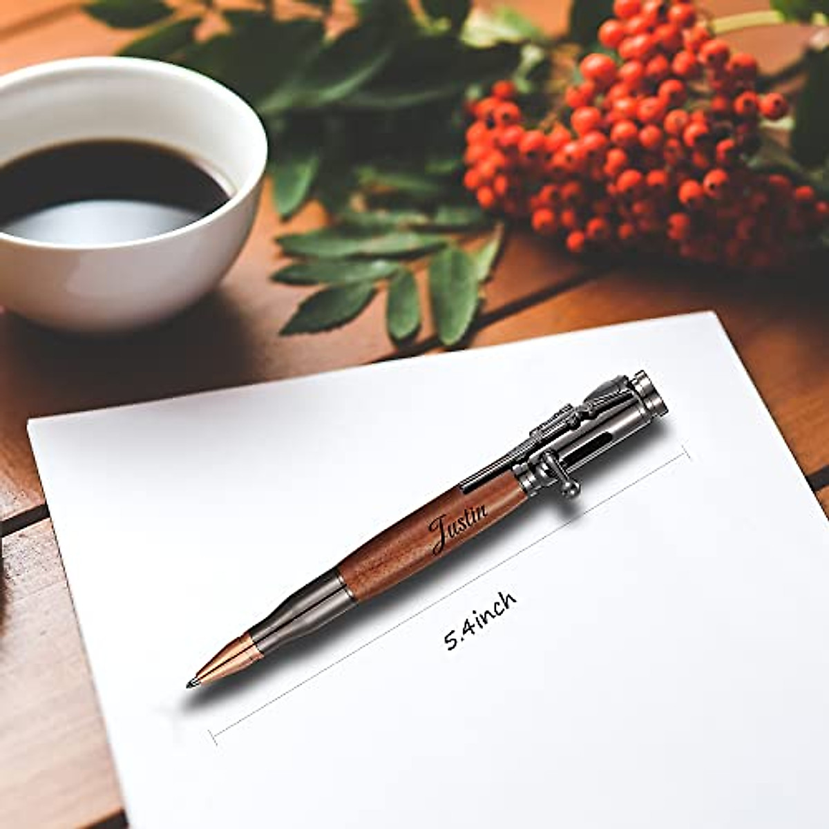 Personalized Bolt Action Pen Gift Set,Free Engraved Metal Ballpoint Pen with 2 Refills,Office Decor Pen,Custom Gifts for Men,Husband,Father,Boyfriend,Grandfather,Brothers. (Wooden)
