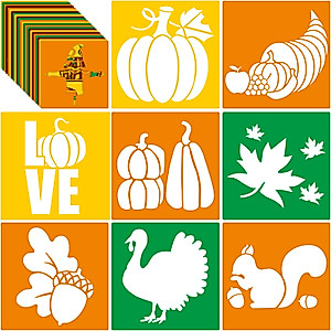 Henoyso 24 Pcs Fall Stencil Set 8 x 8 Inch Plastic Drawing Painting Stencil Templates Stencil Assorted Stencils Reusable for Kids Painting on Wood Paper Scrapbook Wedding DIY Art Crafts