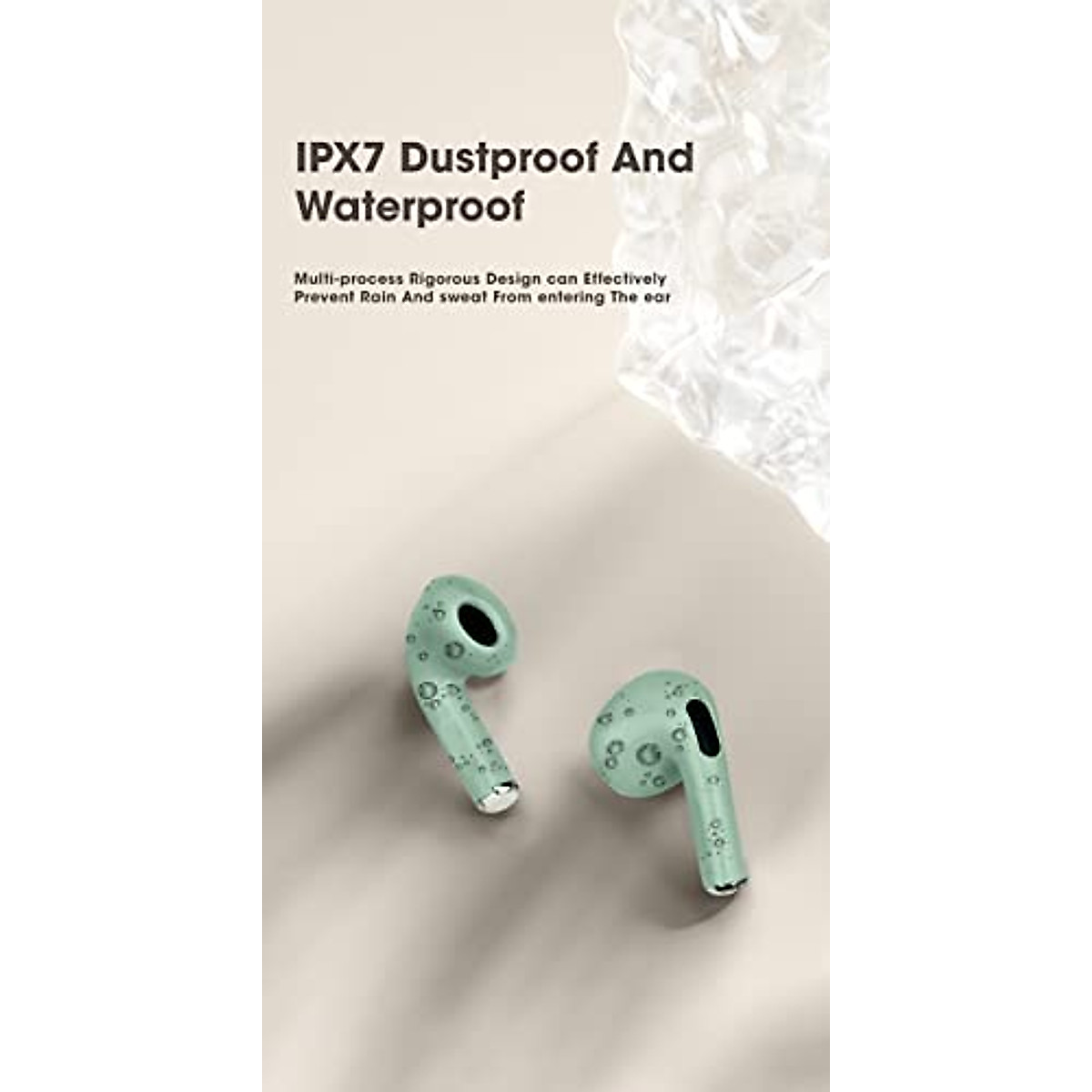 Acuvar in-Ear Wireless Bluetooth 5.2 Headphones, Earbuds IPX7 Waterproof with Microphone Rechargeable USB C Case LCD Display for Smartphones Android iOS (Green)