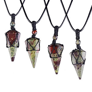 Nupuyai Healing Crystal Point Pendant Necklace for Women Men, Hexagonal Dragon Blood Stone Pendulum for Divination Adjustable Cord 18-32 Inches