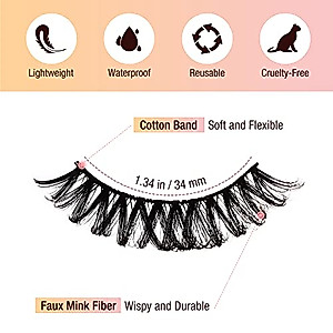 False Eyelashes Russian Strip Lashes Fluffy Curled Fake Cat Eye Lashes Natural Look Wispy Faux Eyelash Extension DD Curl Volume 10 Pairs 5 Styles Mixed