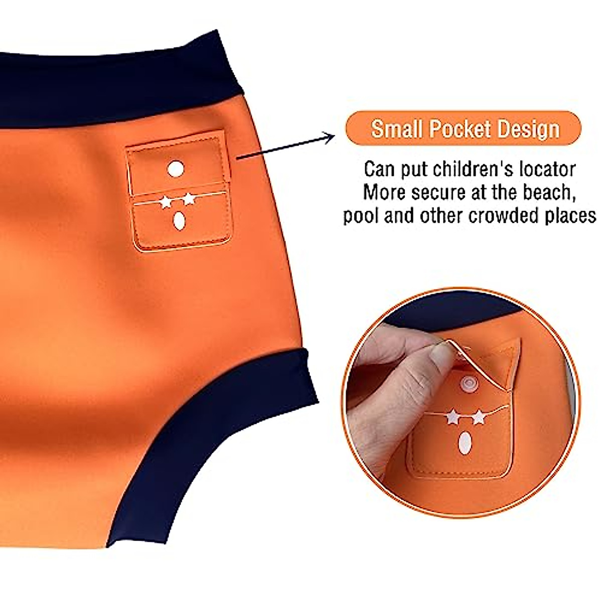 Reusable Swim Diapers for Baby, Leakproof Cloth Diapers Cover Washable, Waterproof Little Swimmers Nappy Trunks Infant Pull Ups (S, Orange)