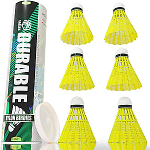 EAGLES Badminton Birdies Nylon Feather Bedminton Shuttlecocks - Plastic Birdie Ball Set for Indoor & Outdoor Baseball Practice ~ Stable & Durable Shuttle Cocks for Kids & Adults (12 Pack Yellow)