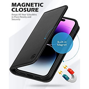 SHIELDON Case for iPhone 14 Pro Max 5G 6.7", Genuine Leather iPhone 14 Pro Max Wallet Case Flip Cover RFID Blocking Card Slots Magnetic Closure Case Compatible with iPhone 14 Pro Max 2022 - Black