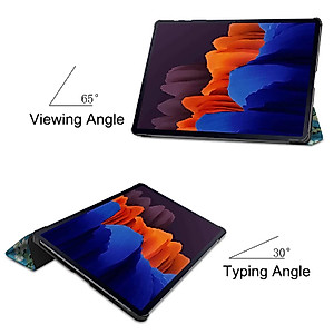 ZZOUGYY Tablet Cover for Samsung Galaxy Tab S7 Plus 12.4 T970 T975 (2020 Release),Ultra Slim Folio Stand Lightweight Leather Case for Galaxy Tab S7+ 2020 SM-T970 SM-T975 12.4" (KST-Apricot Flower)