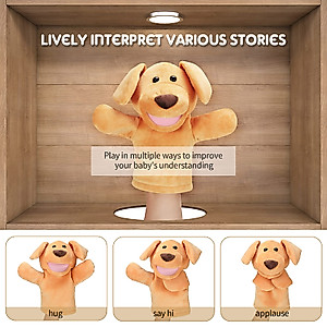 Zomiboo Hand Puppets Soft Animal Hand Plush Toy with Movable Mouth Imaginative Pretend Play Stocking Storytelling Interactive Toy (Dog)