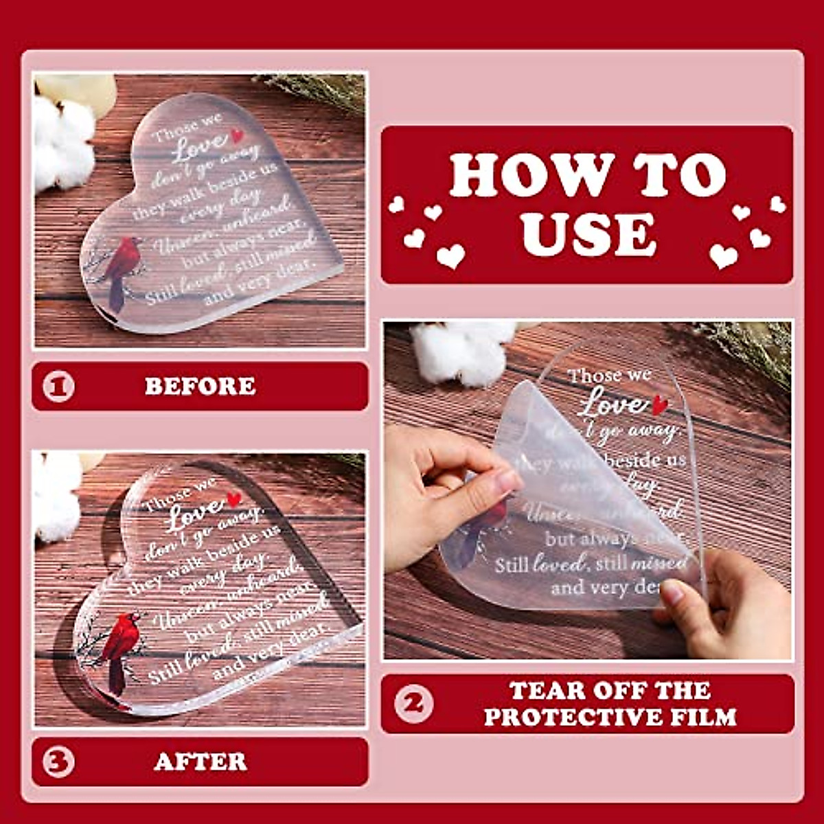 Memorial Gifts for Loss of Father Mother Sympathy Gifts Red Cardinal Memorial Bereavement Acrylic Heart Condolence Gifts in Memory of Loss of Loved One for Table Centerpieces Remembrance (6 x 6 Inch)