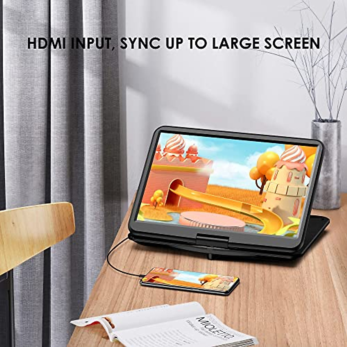SUNPIN 17.9" Portable DVD Player with 15.6'' Large HD Swivel Screen, Screen Mirror Function, HDMI Input, Dolby Digital, 6 Hours Rechargeable Battery, Support USB and Multiple Disc Formats, Sync TV