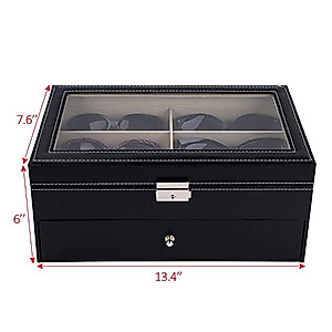 AUTOARK Leather 12 Piece Eyeglasses Storage and Sunglass Glasses Display Drawer Lockable Case Organizer,Black,AW-023