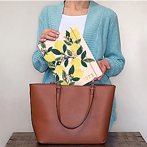 Orange Circle Studio Just Right 2022-2023 Monthly Planner - 17-Month Organizer with Full-Color Monthly Views, Storage Pocket & Elastic Closure - Lemon Tree