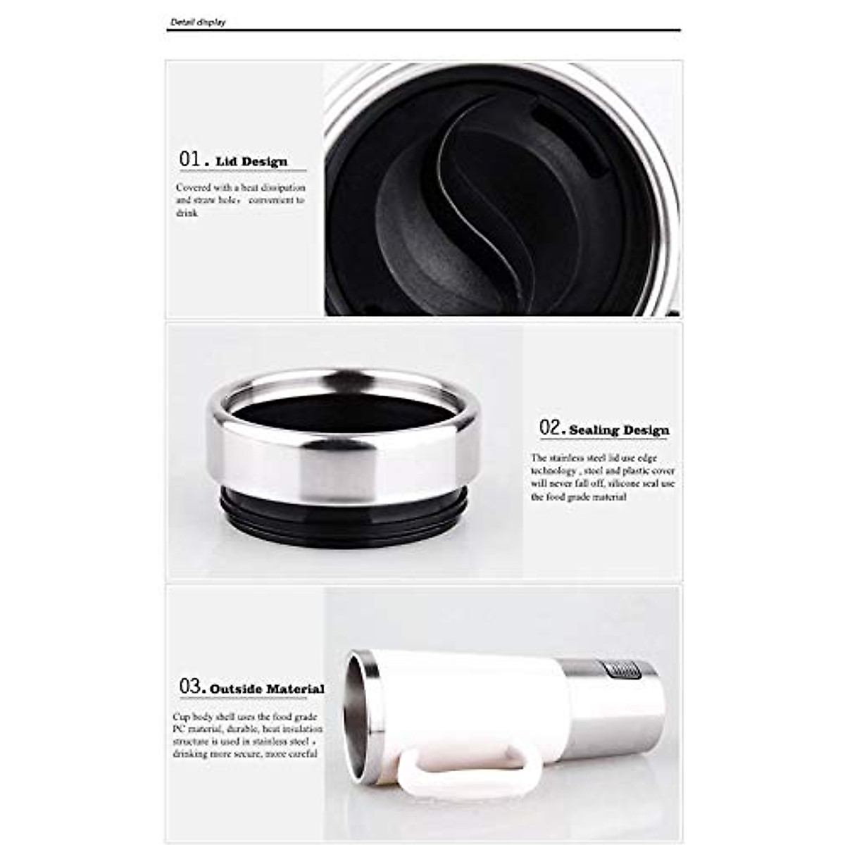 400ml Vacuum Insulated Stainless Steel Travel Mug Car Cup with charger car Boiling Mug Electric Kettle Boiling Vehicle Thermos with DC12V Heating Cup (white)