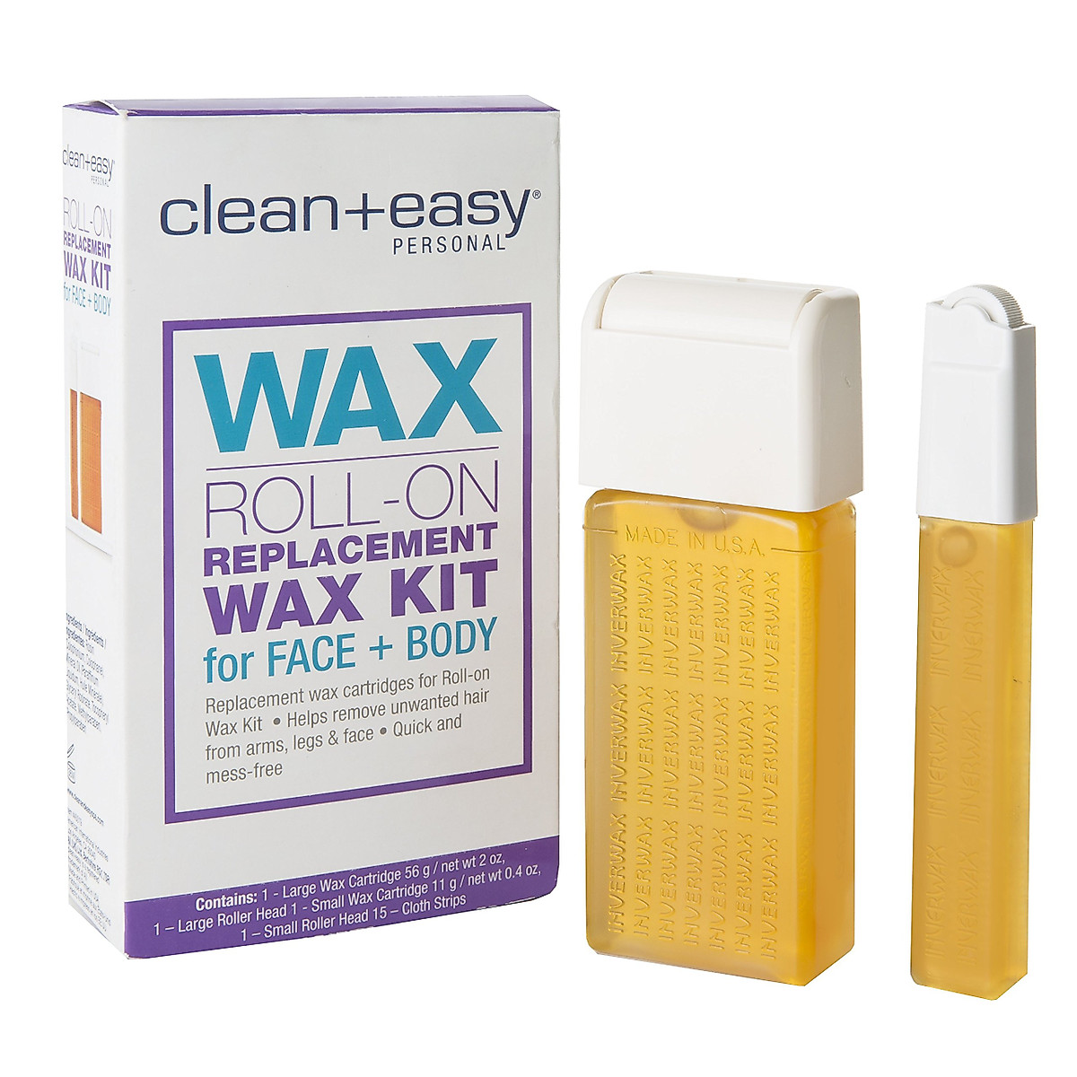 Clean + Easy Roll-On Wax Kit For Face & Body, Wax Cartridge Refills, Replacement Kit