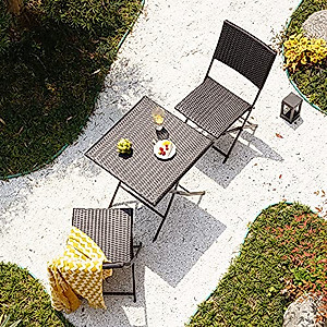 Grand patio Parma Rattan Patio Bistro Set, Weather Resistant Outdoor Furniture Sets with Rust-Proof Steel Frames, 3 Piece Bistro Set of Foldable Garden Table and Chairs, Brown