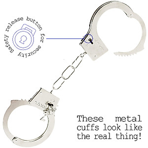 Skeleteen Metal Handcuffs with Keys - Toy Police Costume Prop Accessories Metal Chain Hand Cuffs with Safety Release and Key