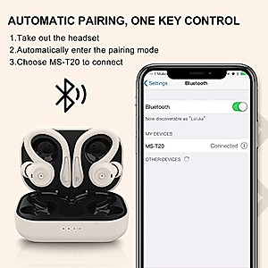 Beige Wireless Earbuds with Earhooks Bluetooth Earbuds with Ear Hook Waterproof Sport Headphones Noise Cancelling Ear Buds with Microphone Long Battery Life Earphones for Running Workout Android iOS