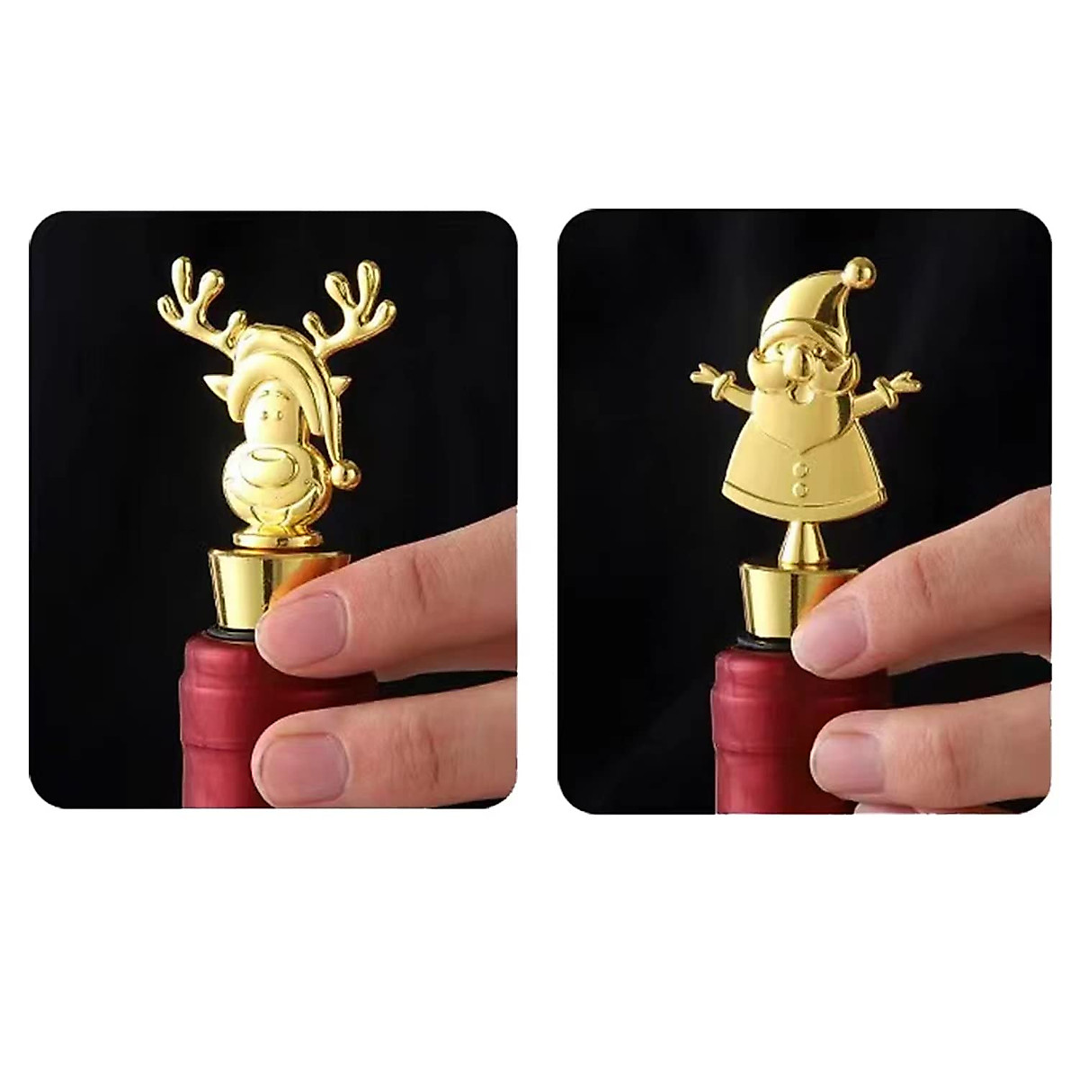 Christmas Wine Stopper Gift Deer Bottle Stopper Metal Wine Saver with Silicone Grip for Beverage Party Supplies Wine Accessories Pack of 2 by Figgy House(Santa+Deer)