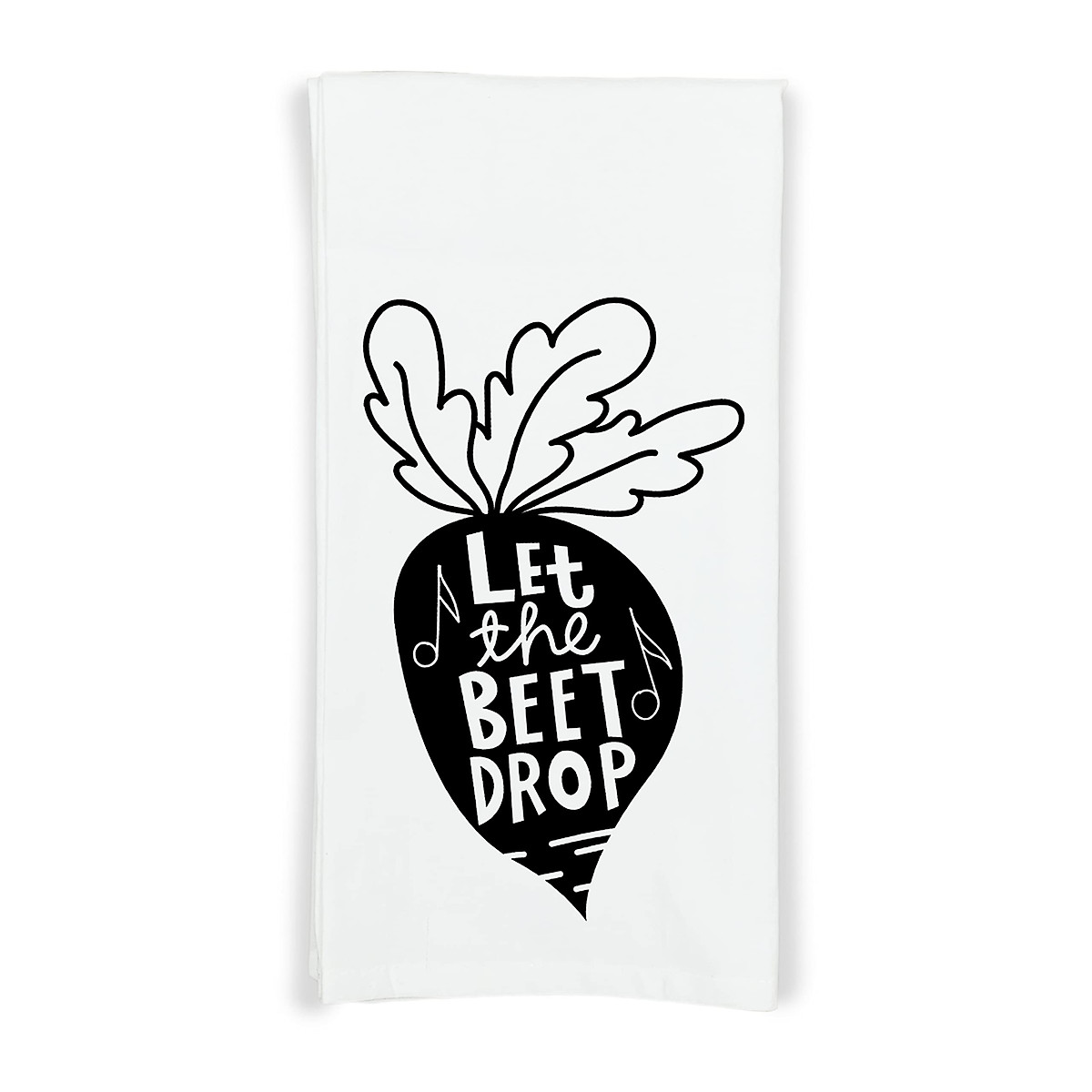 Let the Beet Drop Flour Sack Kitchen Towel with Hanging Loop - Funny Cute Vegetable Pun Dish Cloth Housewarming Hostess Birthday Christmas Veggie Lover Gift