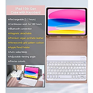 Keyboard Case for iPad 10th Generation 10.9 inch (2022) - Smart Keyboard for iPad 10th Generation, Removable Bluetooth Keyboard - Auto Sleep/Wake Up Folio Cover, Cute Case, Pink