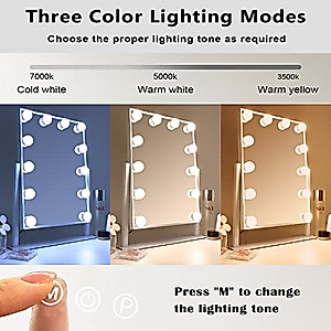Hansong Vanity Mirror with Lights Makeup Mirror with Lights 12 Dimmable Bulbs Hollywood Lighted Makeup Mirror Detachable 10x Magnification 3 Color Lighting Modes