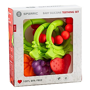 Baby Teething Toys for Newborns 0-6 Months | Textured Silicone Teethers for Infants 6-12 Months | BPA Free | Sensory Exploration | Fruit Shaped with Ring | Soothes Baby's Gums | 3 Pack