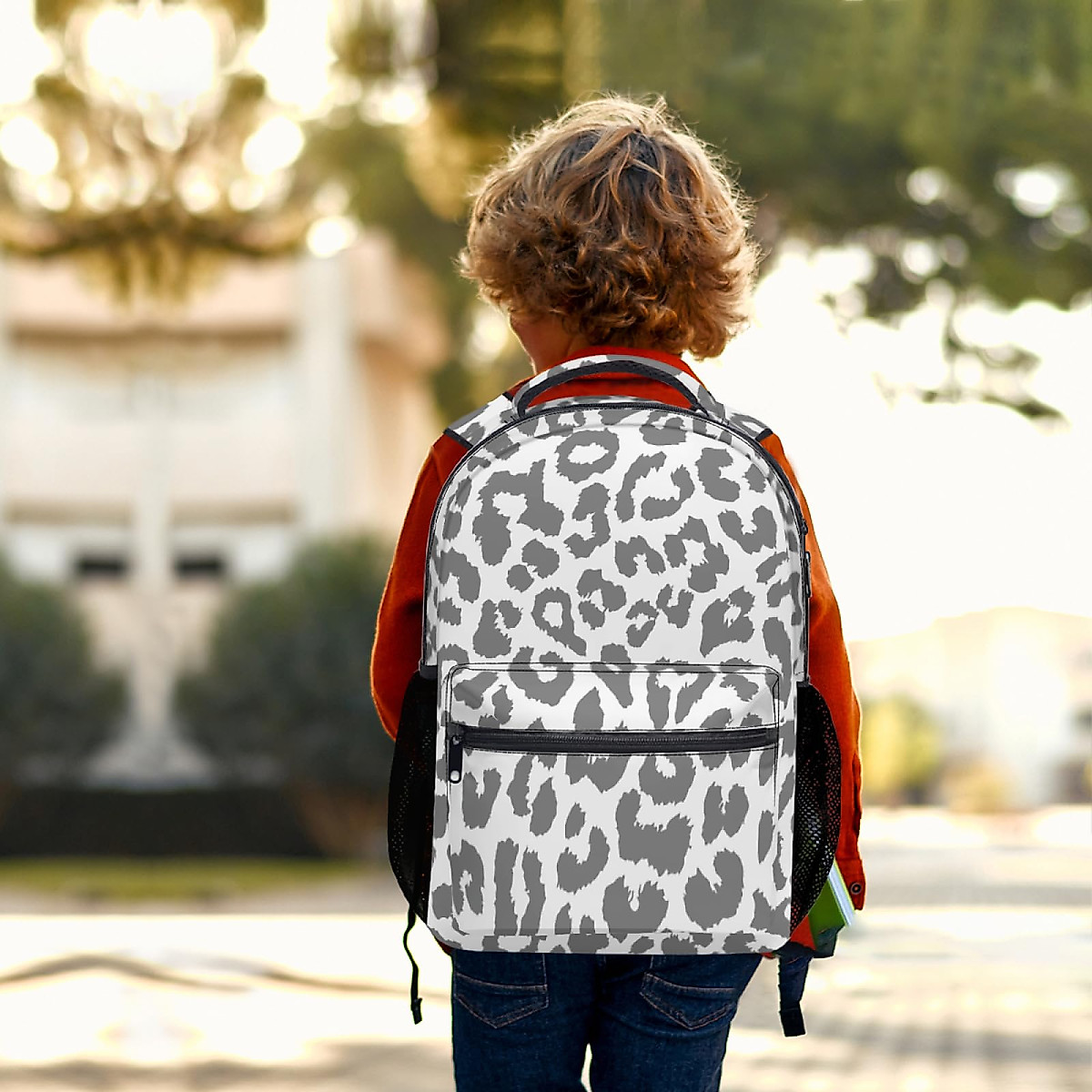 Nerxy Snow Leopard Backpack for School - Cheetah Spots School Backpack White White Grey Animal Skin School Bag Laptop Book Bag Fits 14 Inch Laptop Rucksack Daypack
