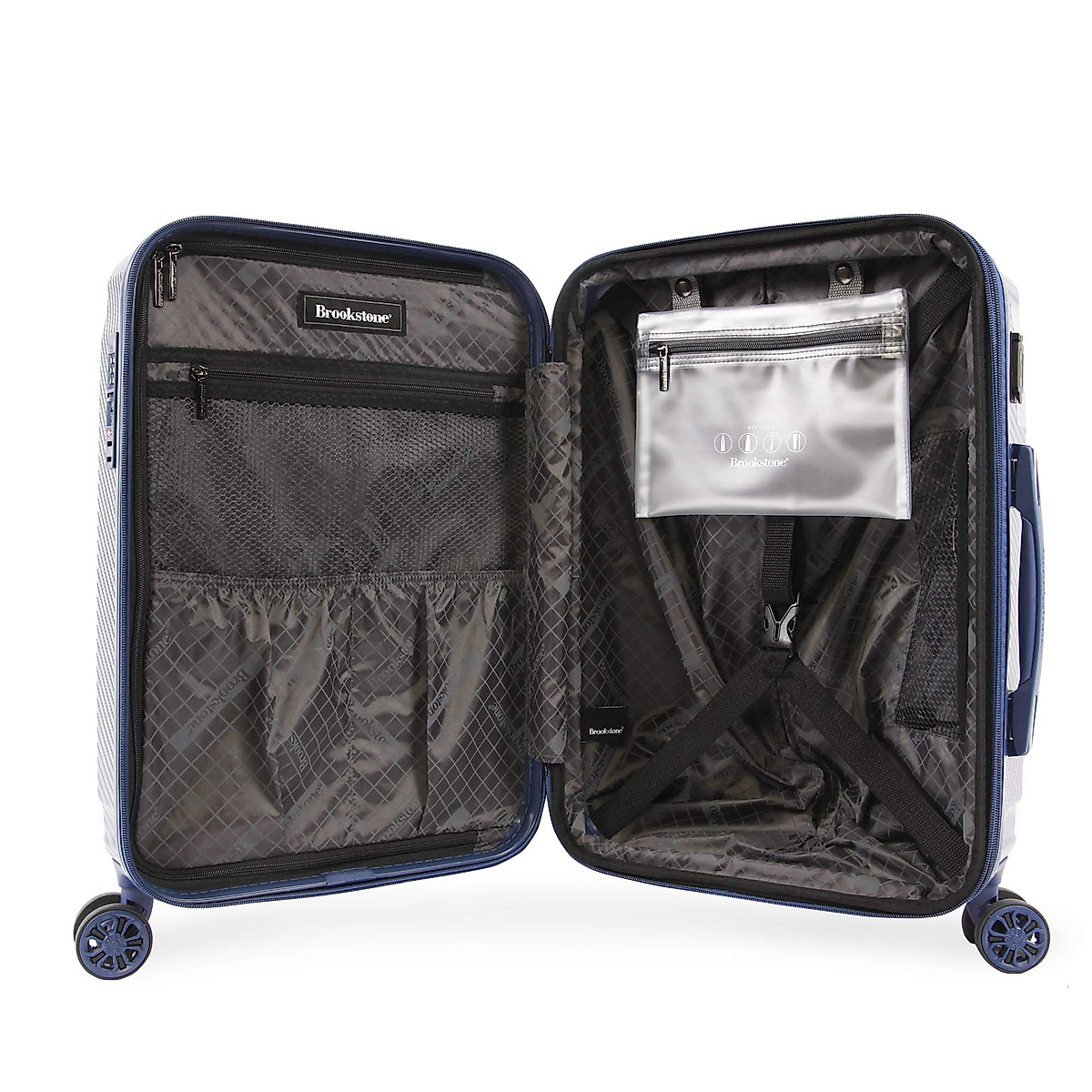 Brookstone Luggage Keane Spinner Suitcase, Metallic Blue, Carry-On