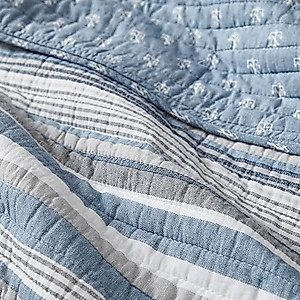Nautica Quilt Set All Season Cotton Bedding with Matching Sham, Lightweight & Reversible, Queen, Jettison Grey/Blue/White